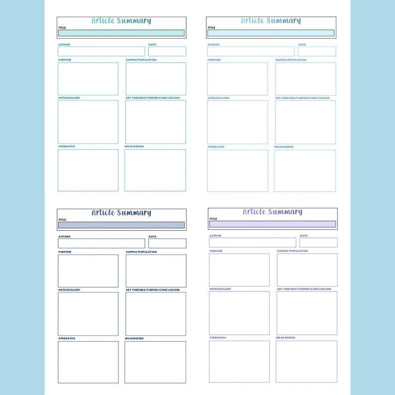 Printable Article Summary Template: College Research (PDF Digital ...