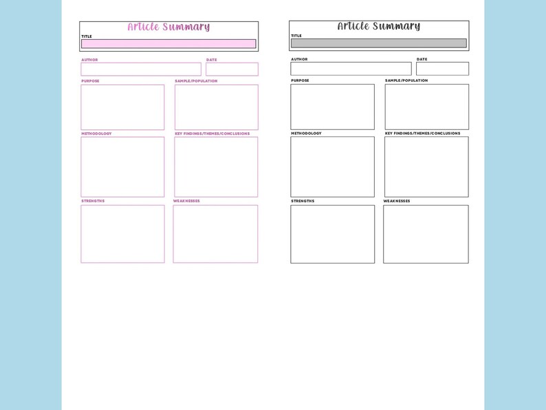 Printable Article Summary Template: College Research (PDF Digital ...