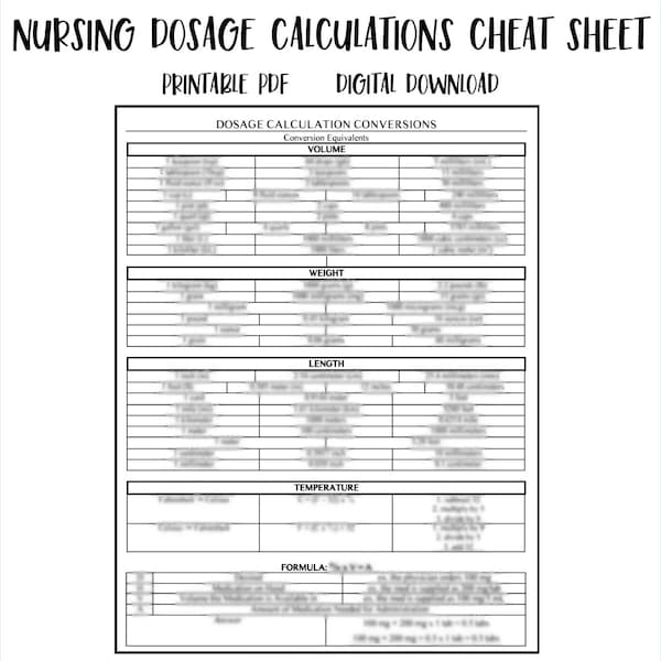 Nursing Med Math Cheat Sheet - Etsy