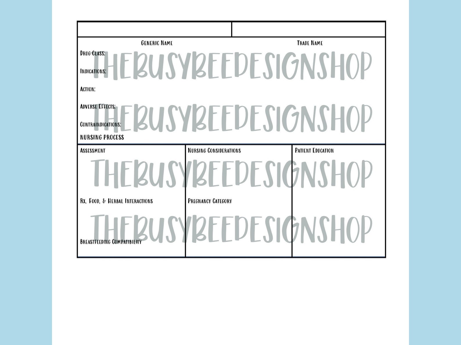 30 OB Nursing Pharmacology Drug Cards, Printable Blank Drug Card ...