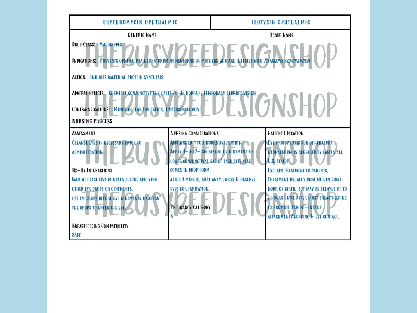 30 OB Nursing Pharmacology Drug Cards, Printable Blank Drug Card ...