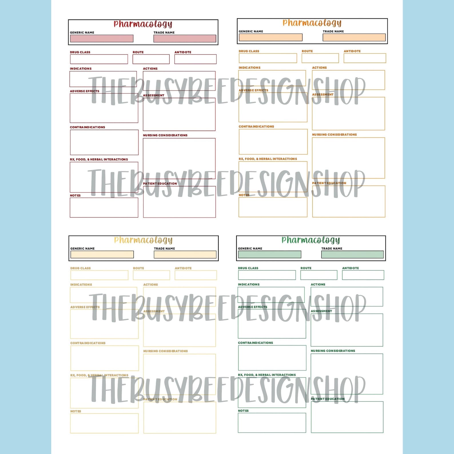Printable Nursing Pharmacology Drug Card Template, Blank Med Card ...