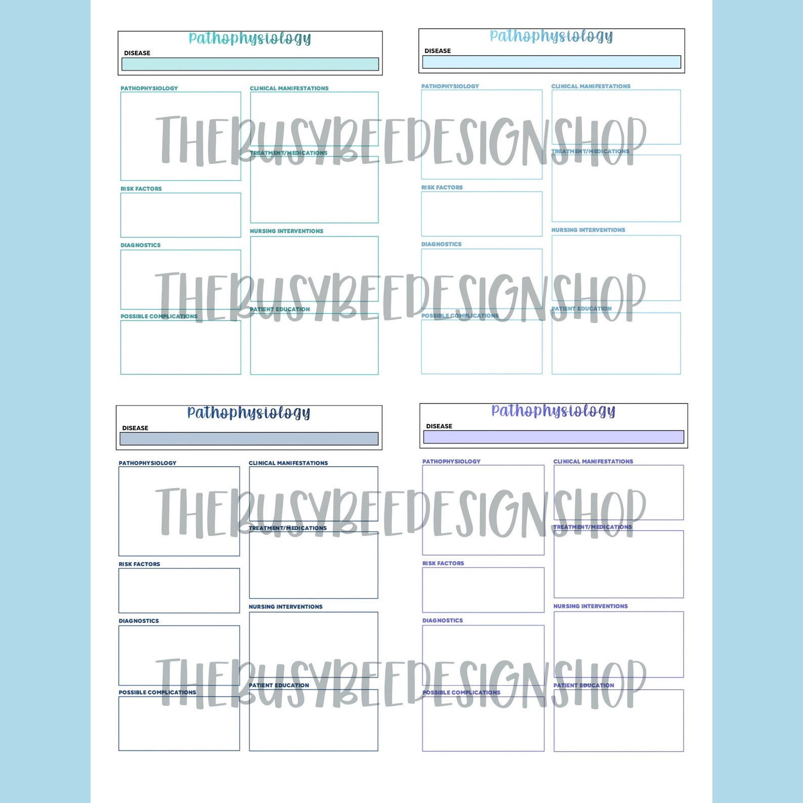 Printable Nursing Pathophysiology Template, Disease Process Notes ...