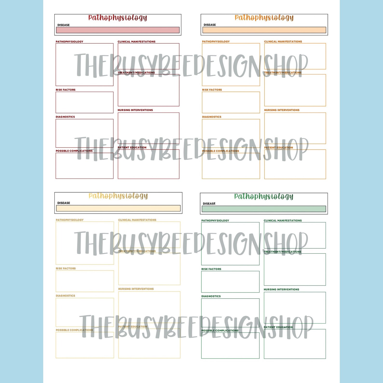 Printable Nursing Pathophysiology Template, Disease Process Notes ...