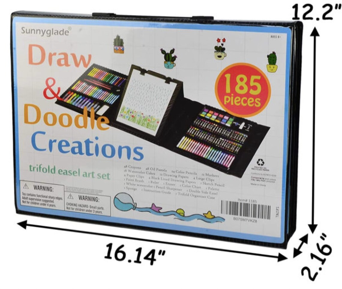 185 Pieces Double Sided Trifold Easel Art Set, Drawing Art Box Oil ...