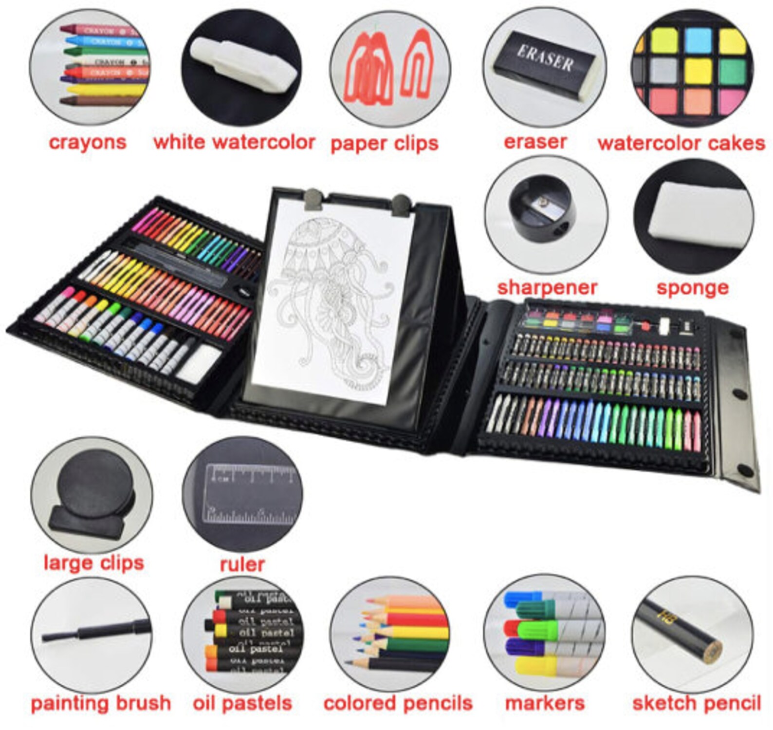 185 Pieces Double Sided Trifold Easel Art Set, Drawing Art Box Oil ...