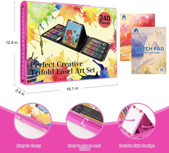 240-piece Drawing Art Kit, Gifts Art Set Case With Double Sided Trifold ...