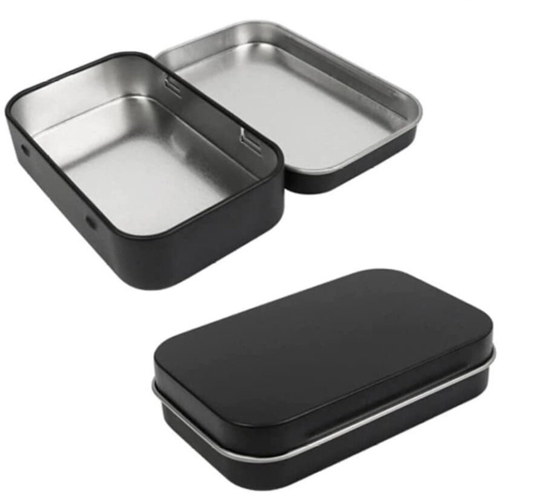 Black Rectangular Tins Metal Container Small Mini Tin Empty Hinged ...