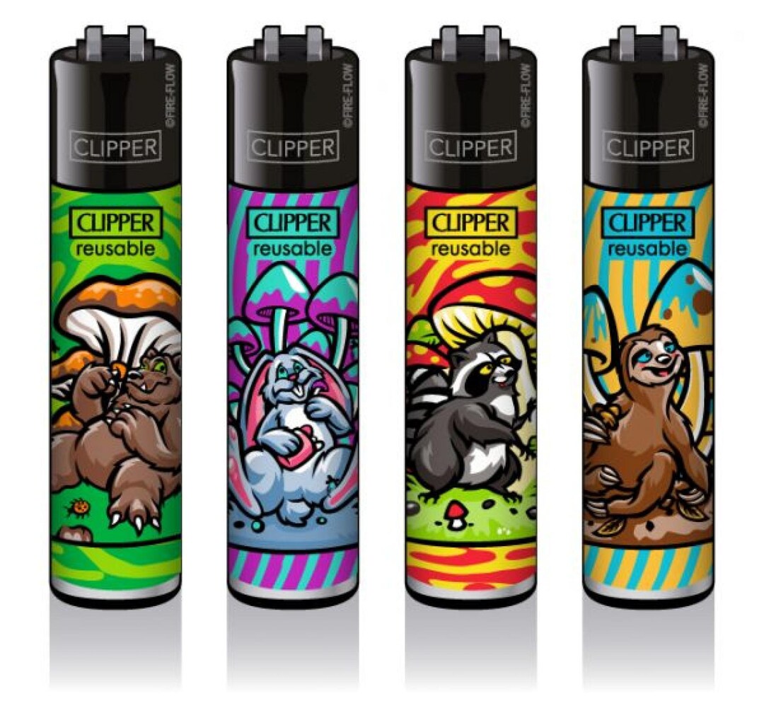 4 X Shrooms and Animals Rare Clipper Lighters Funny Cool Full Set ...