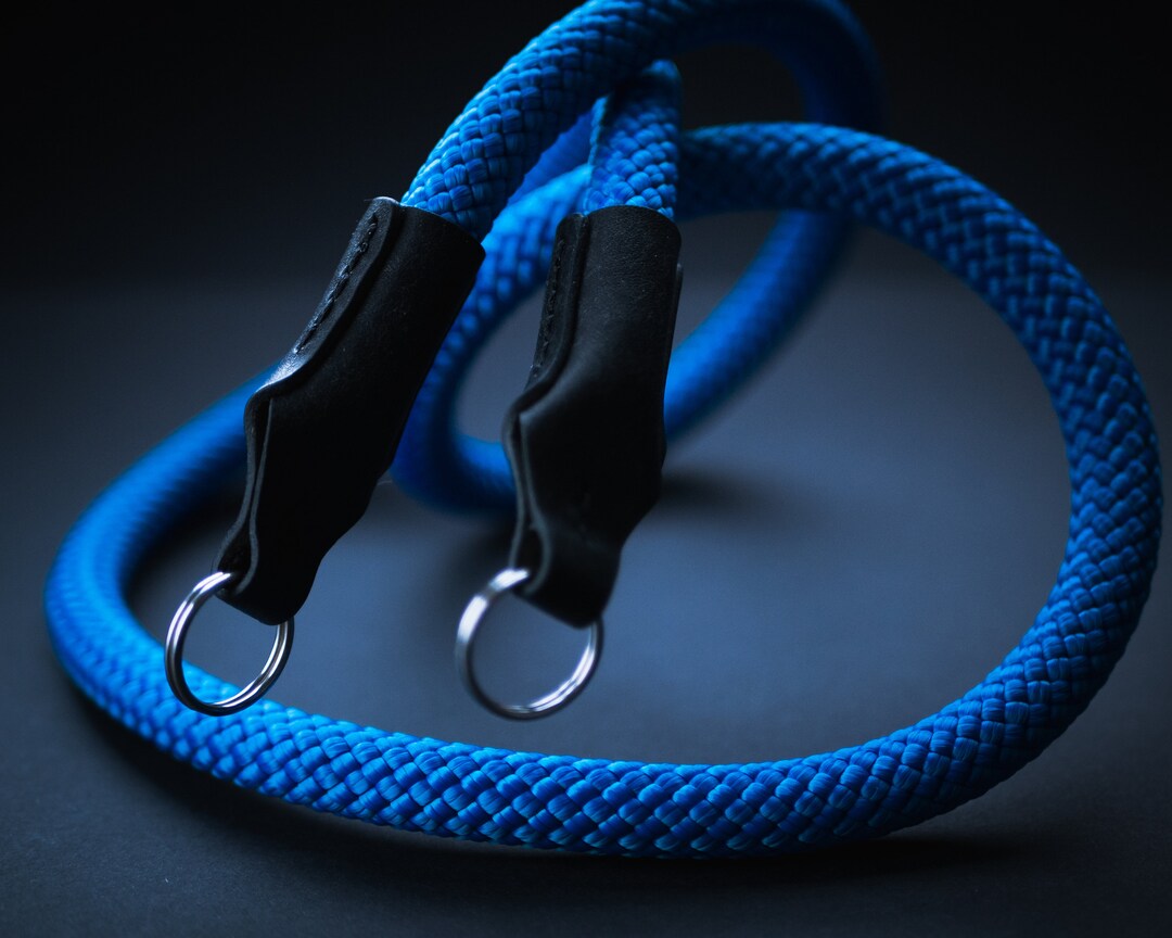 Blue Rope Camera Strap With Leather Handles Neck Strap Personalised ...