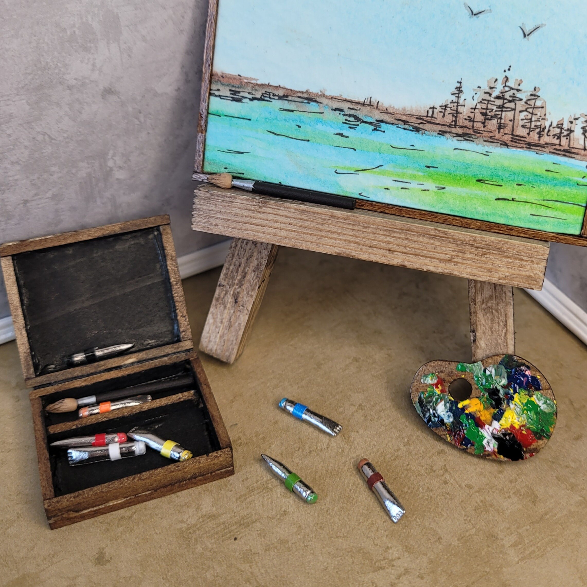 Hand Painted Miniature Art Set 1:12 Scale Dollhouse Artist Tool Case 1 ...