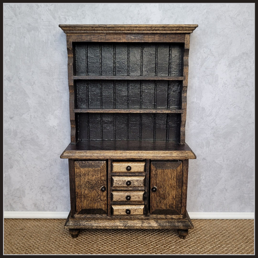 Miniature Welsh Kitchen Cabinet - Hand Painted China Hutch Cupboard ...