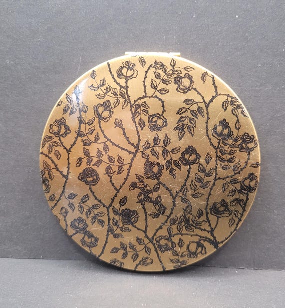 Vintage Vogue Vanities Large Powder Compact, Black Th… - Gem