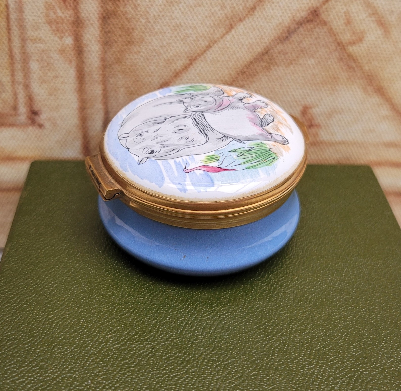 Crummles English Enamels Trinket Box Hippopotanus Mother & Calf, Patch Box, Pill Box Boxed - Etsy