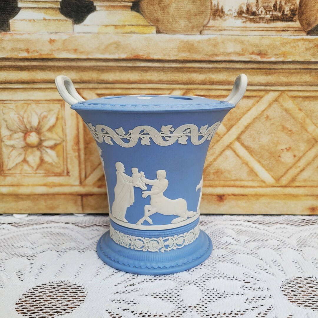 Wedgwood Blue Jasperware Handled Vase With Flower Frog, Centaur Chiron and Achilles, RARE - Etsy