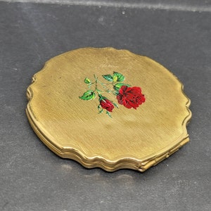 Vintage Stratton Red Rose Powder Compact, Petite Shape Brushed Gold ...