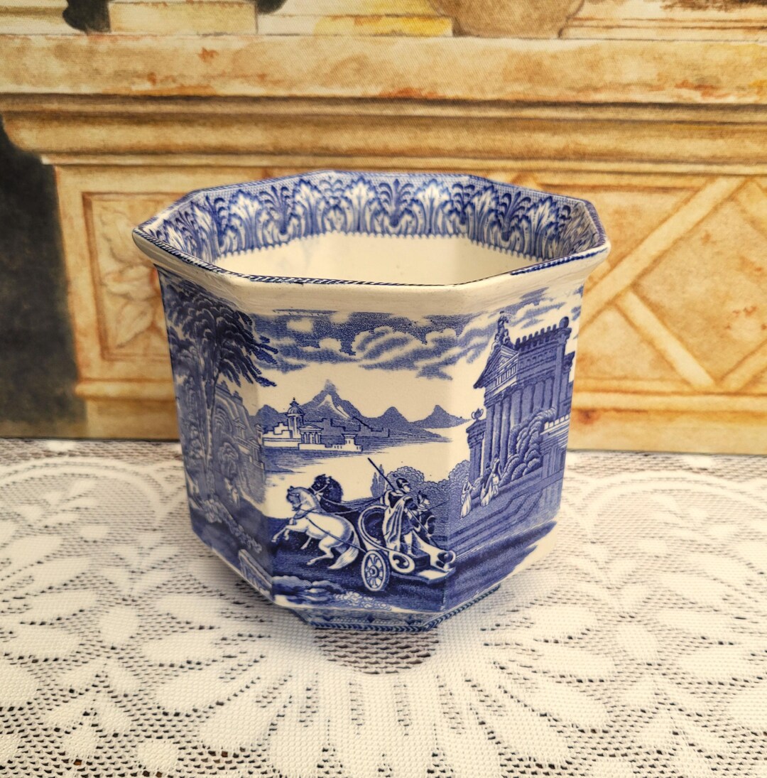 Cauldon Chariot Octagonal Plant Pot, Blue & White Pottery C1930s - Etsy
