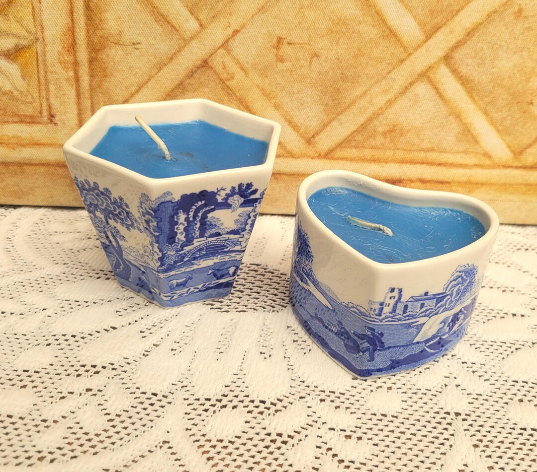 Spode Blue Italian Set of Wax Candles in Ceramic Pots, Hexagonal ...