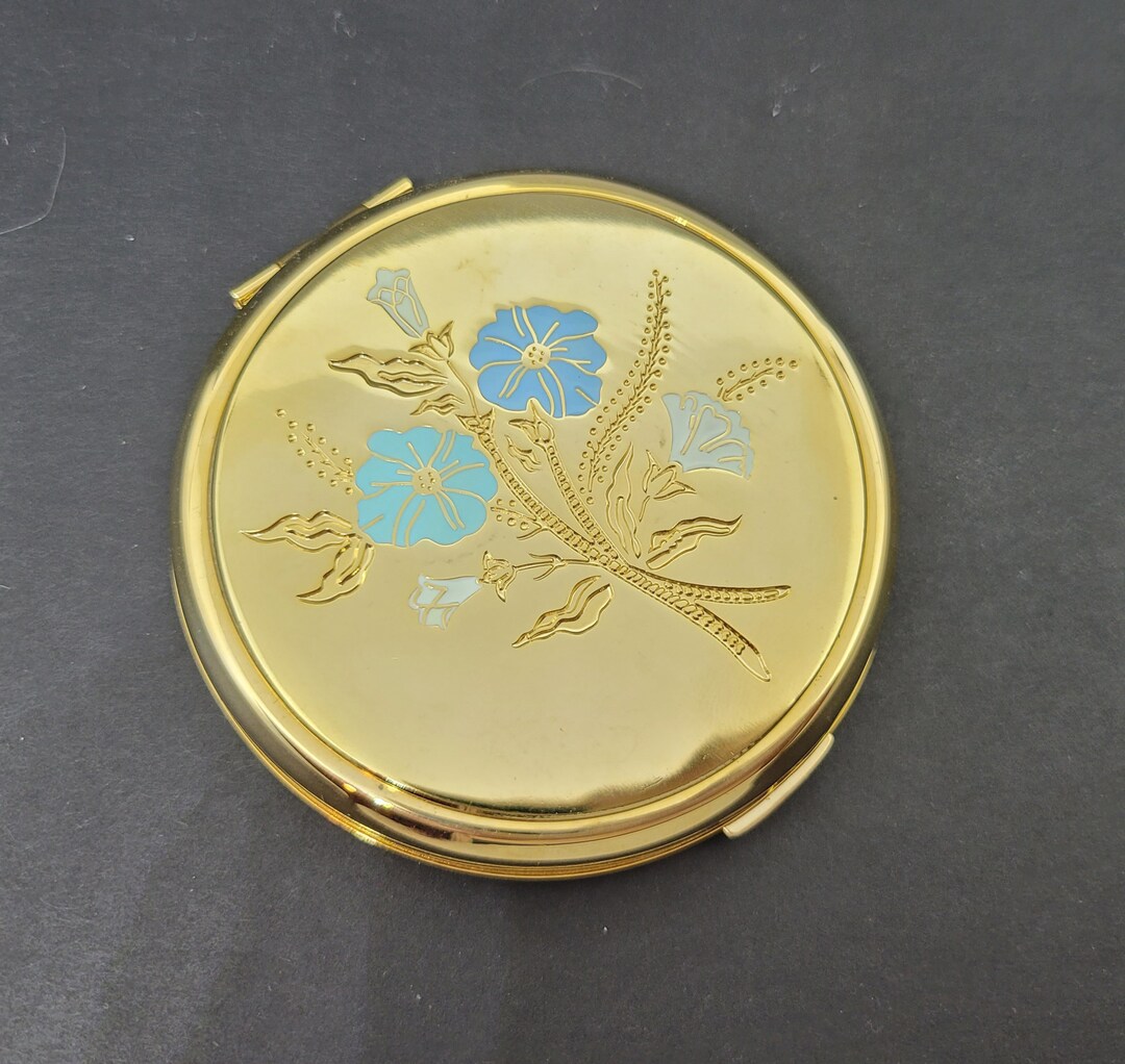Stratton Powder Compact Blue White Convolvulus Flower Goldtone Enamel ...