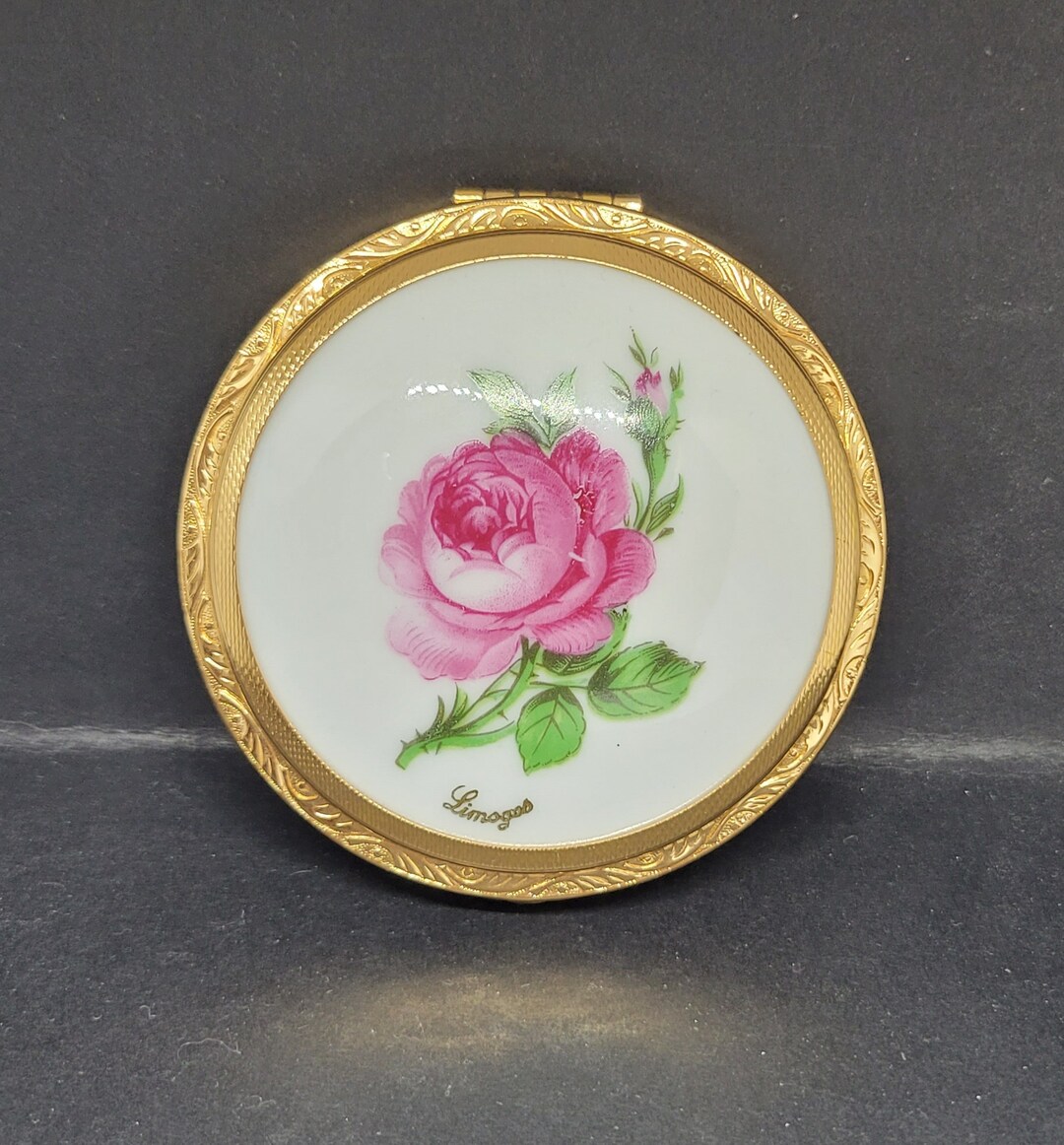 Limoges Porcelain Vintage Powder Compact Pink Roses Gold - Etsy