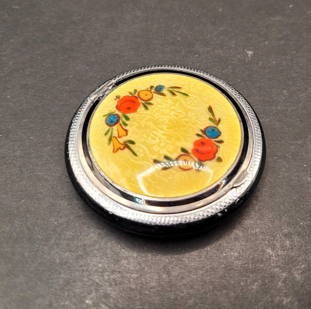 Elgin America Bijou Powder Compact, Sterling Silver Guilloche Enamel ...