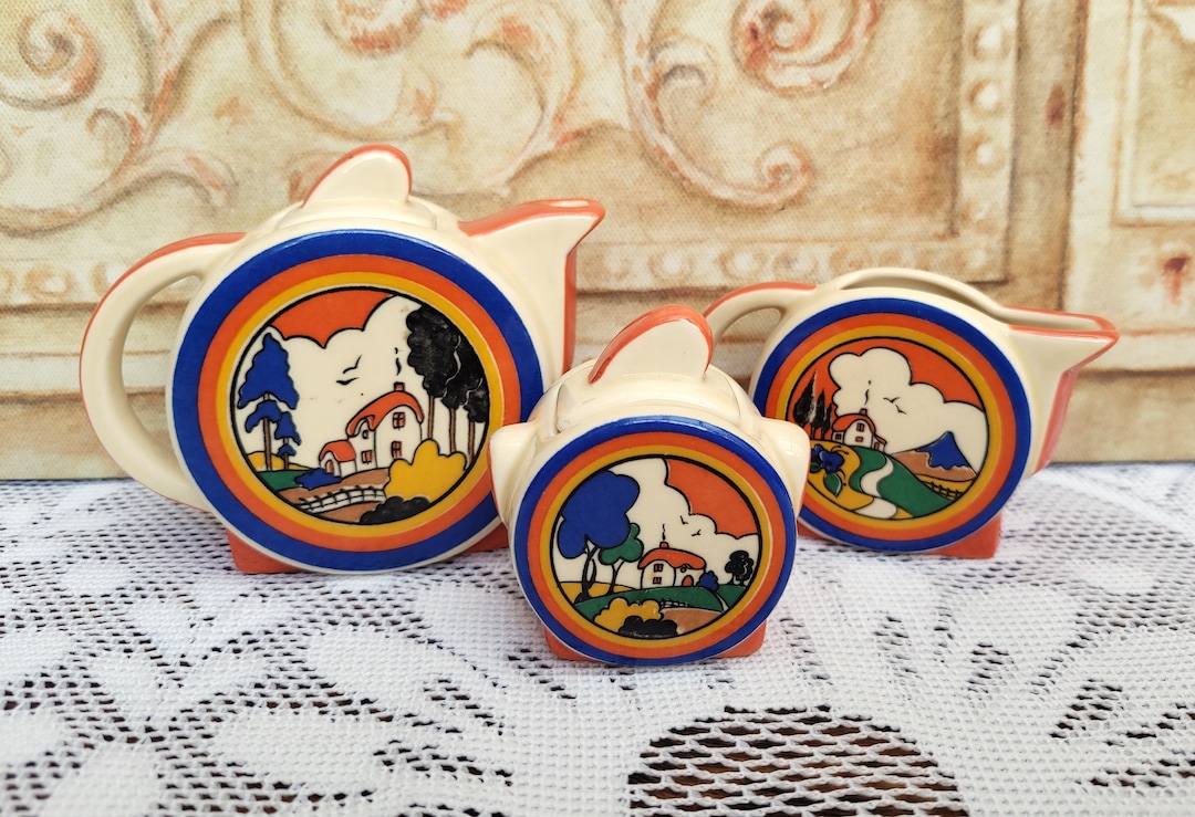 Art Deco Style Moorland Chelsea Miniature clarice Cliff Tea Set, Teapot ...