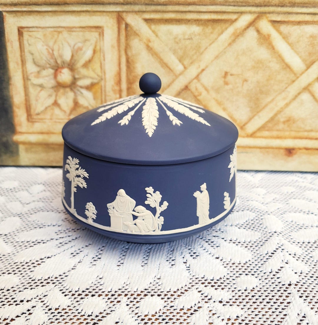 Wedgwood Portland Blue Jasperware Sweet Box, Candy Box, Sacrifice Jar ...