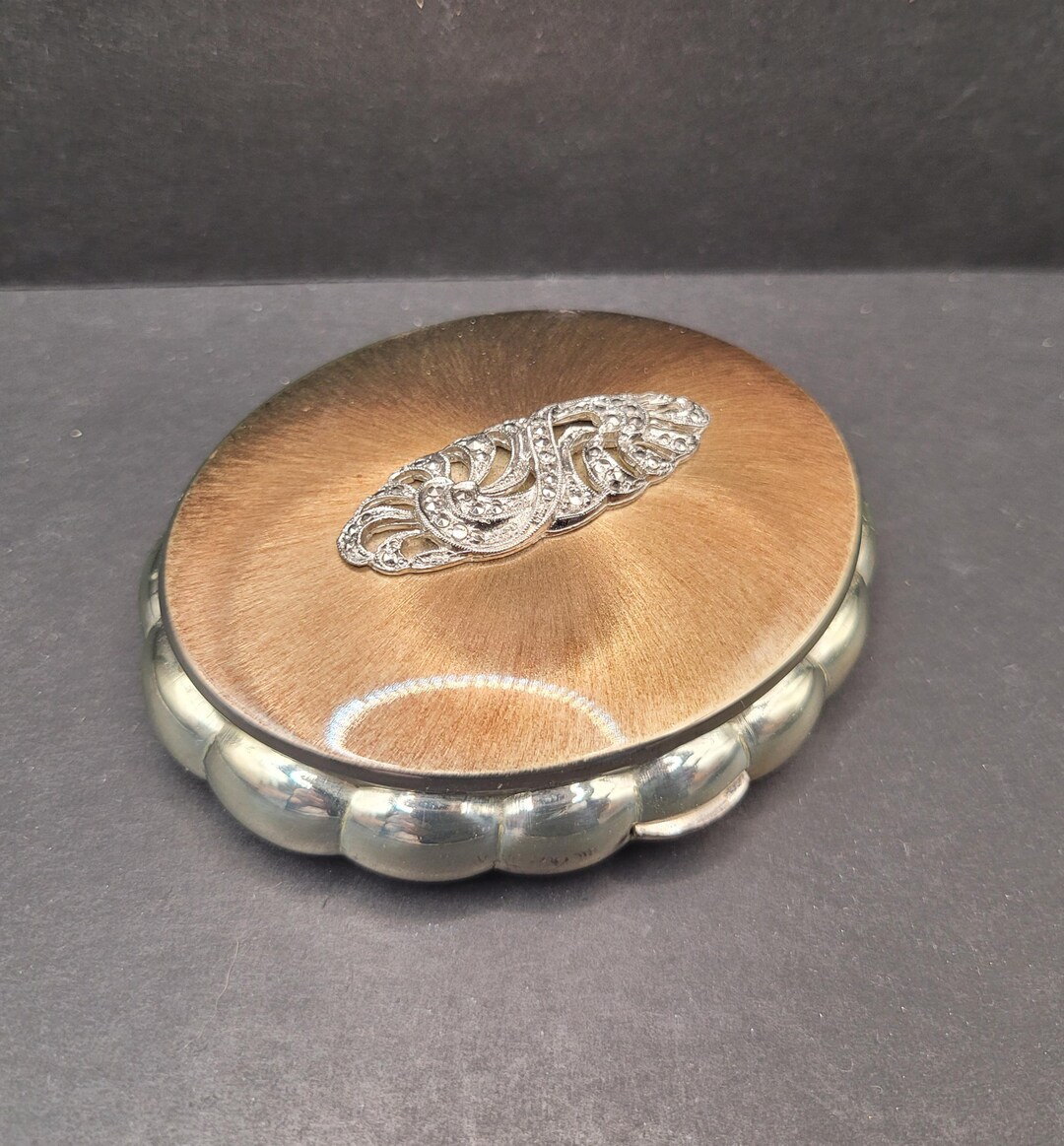 Musical Powder Compact by Kigu London, Brushed Bronze Marcasite ...
