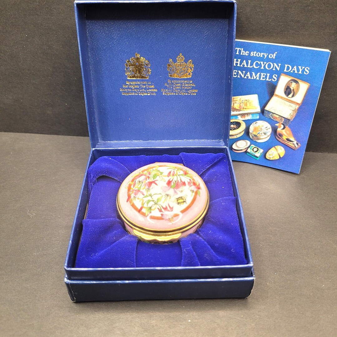 Halcyon Days Enamel Box Fuchsia Flowers & Honey Bees, ESSO Centenary ...