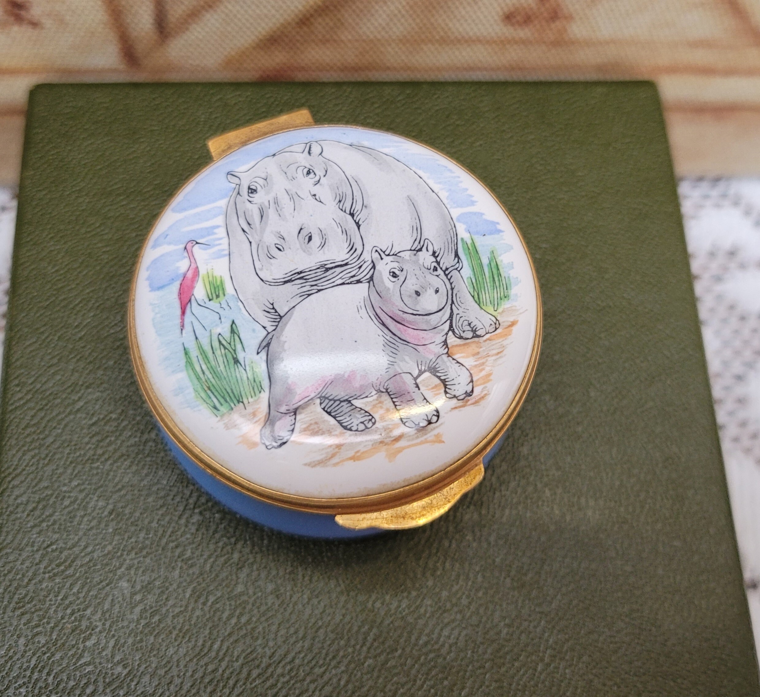 Crummles English Enamels Trinket Box Hippopotanus Mother & Calf, Patch Box, Pill Box Boxed - Etsy