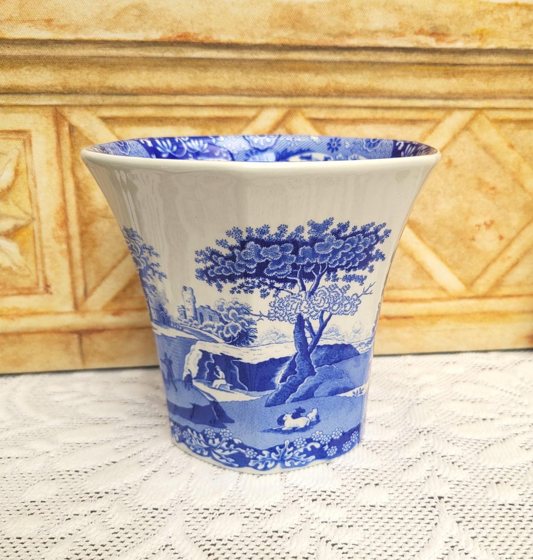 Spode Blue Italian Hexagonal Flared Planter, Medium Trumpet Vase, Cache ...