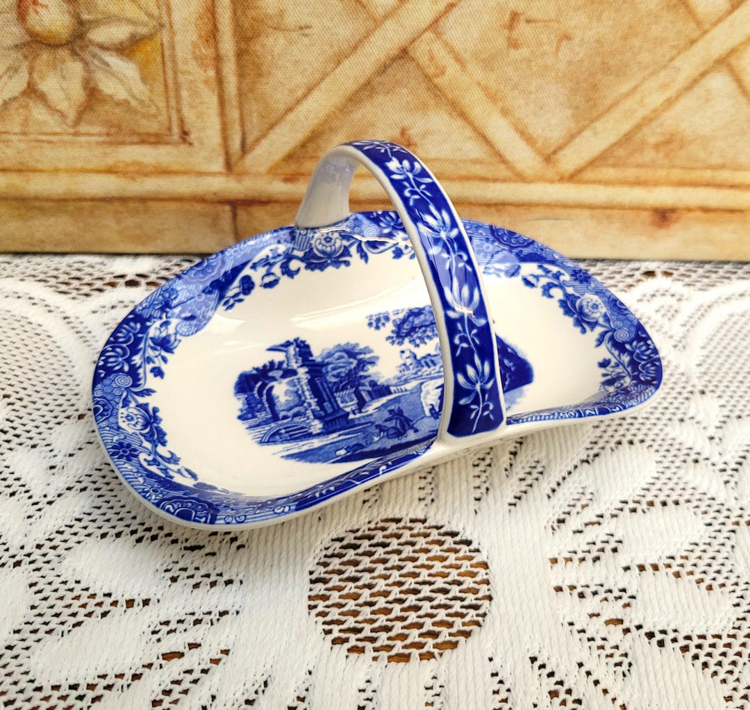 Spode Blue Italian Miniature Basket, Sweet Candy Dish With Handle ...