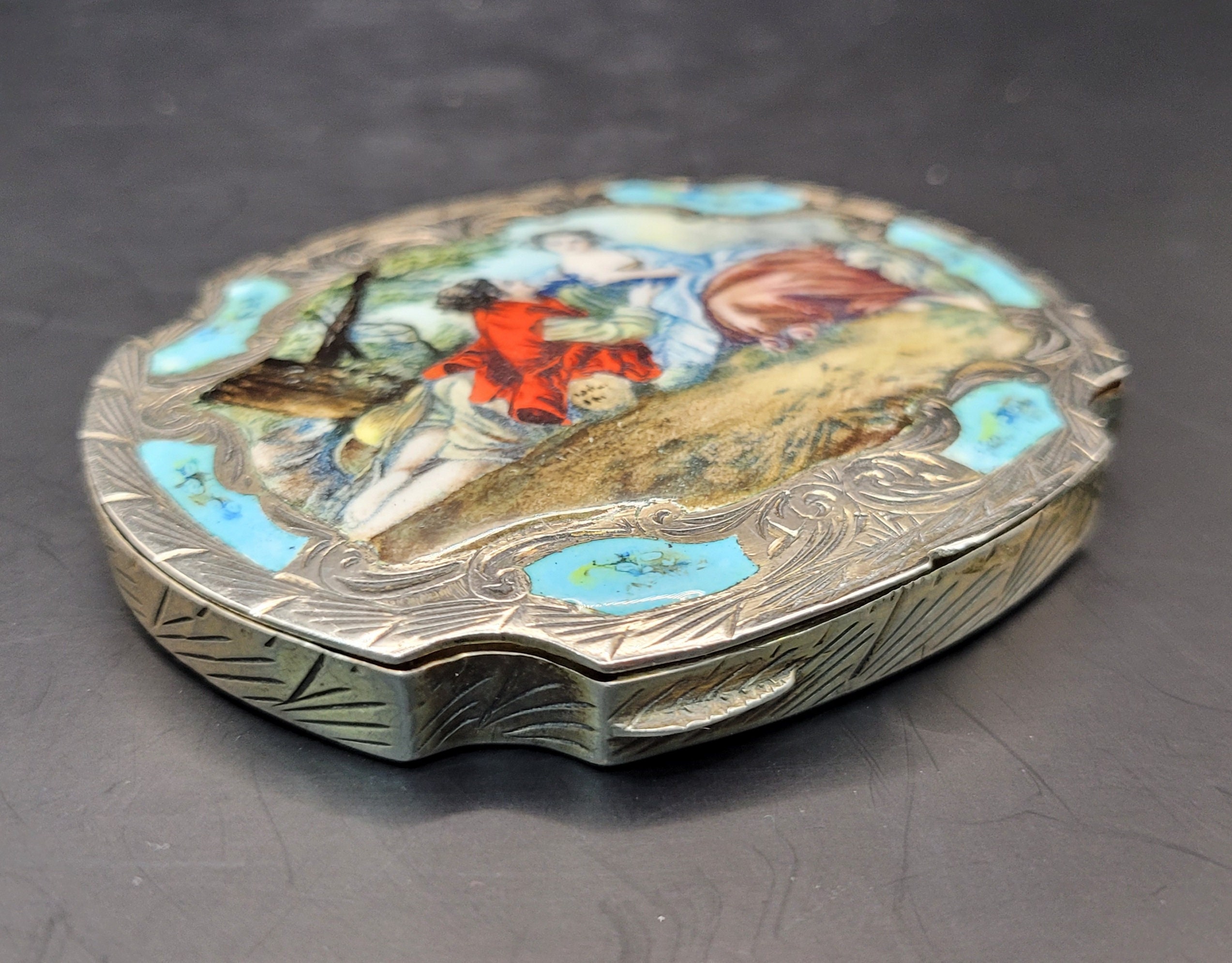 Italian Silver and Enamel Powder Compact 1950s Gilt - Etsy