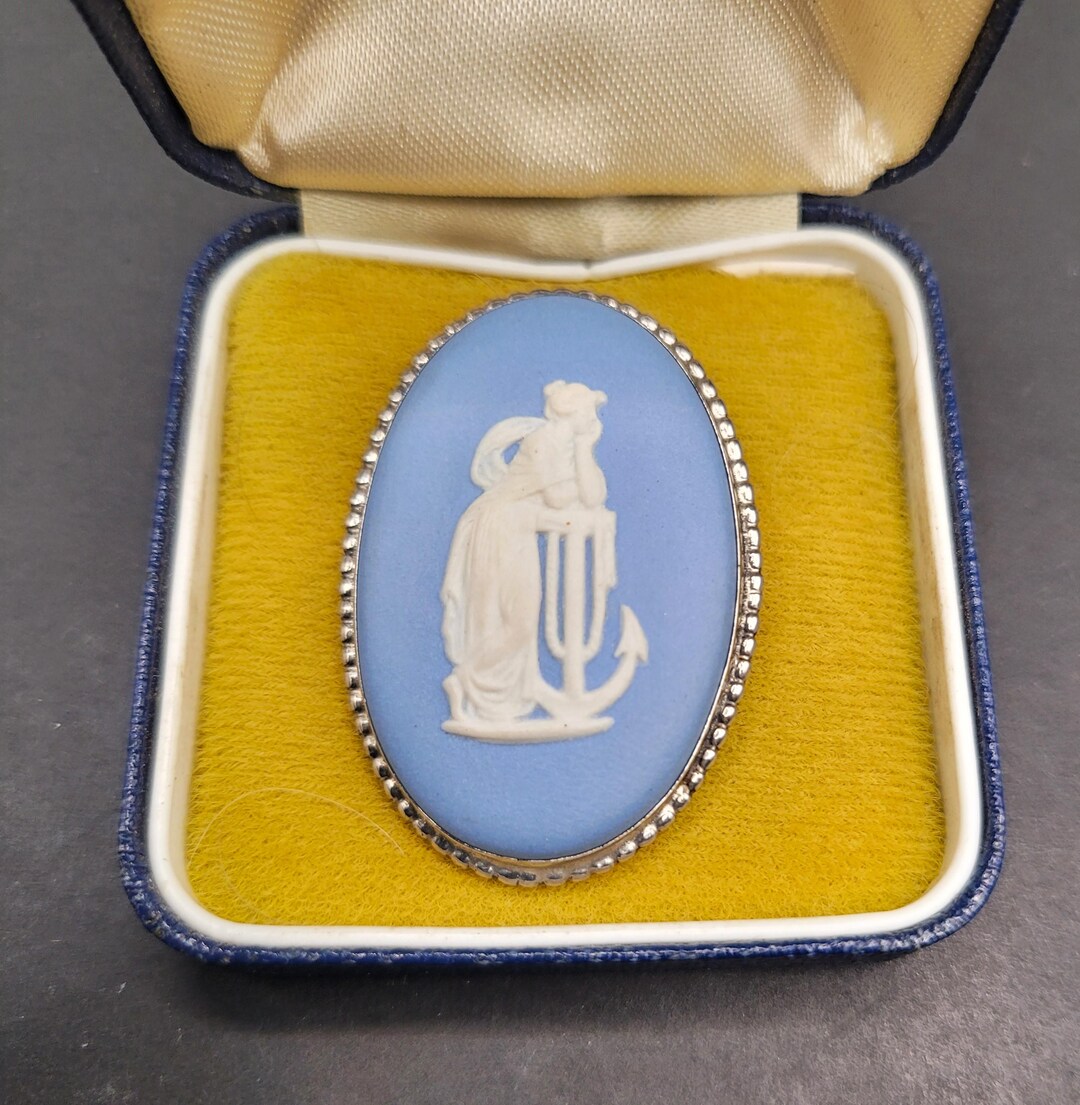 Vintage Wedgwood Blue Jasperware Cameo Brooch "hope" Sterling Silver ...