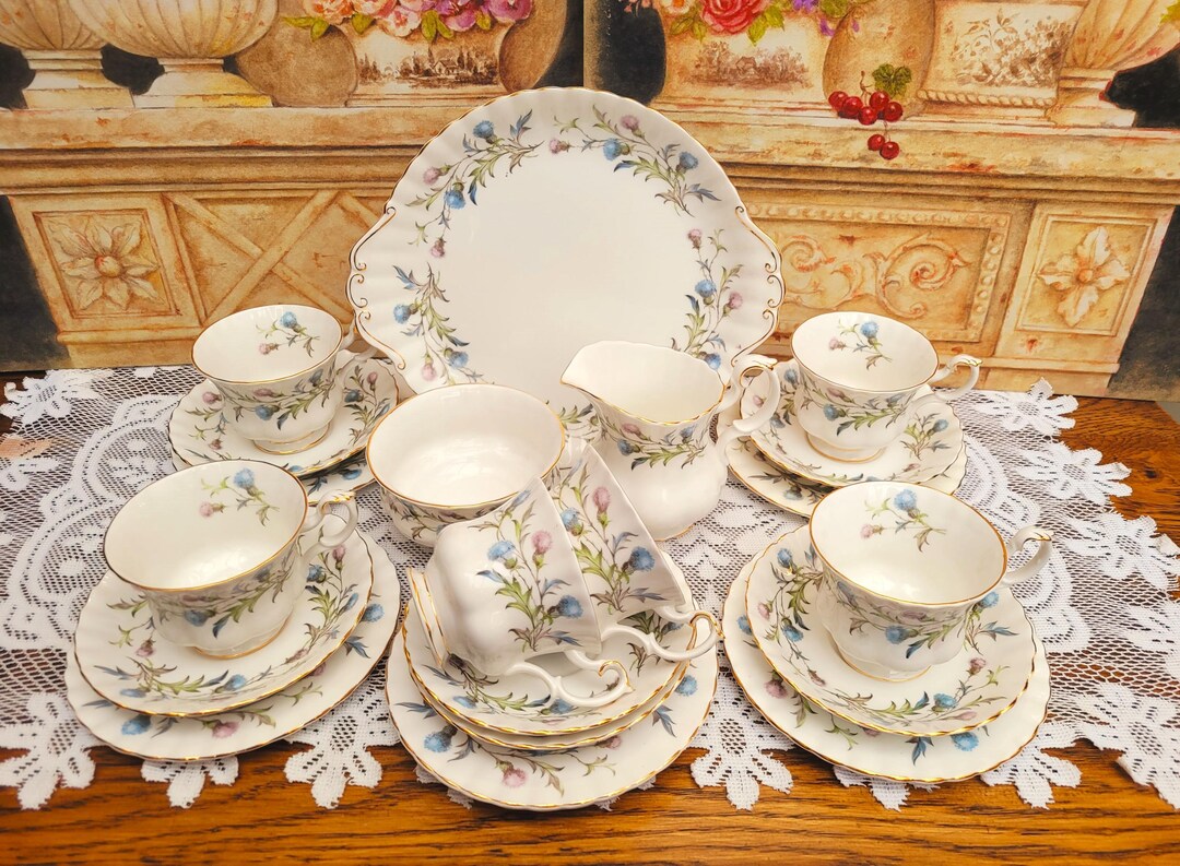 Royal Albert Brigadoon 21 Piece Tea Set Service, Thistle Design, Trio ...