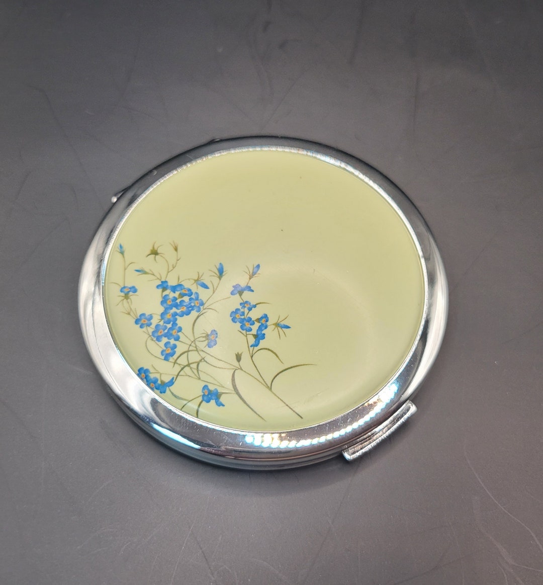 Stratton Powder Compact Mirror Forget Me Not, Blue Flowers, Silvertone ...