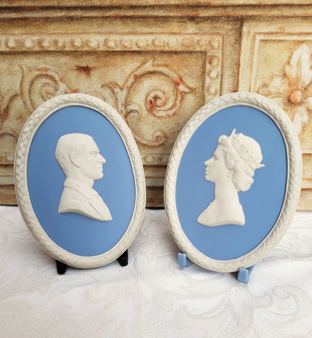Wedgwood Portrait Medallions, Queen Elizabeth II, Duke of Edinburgh, Blue Jasperware - Etsy
