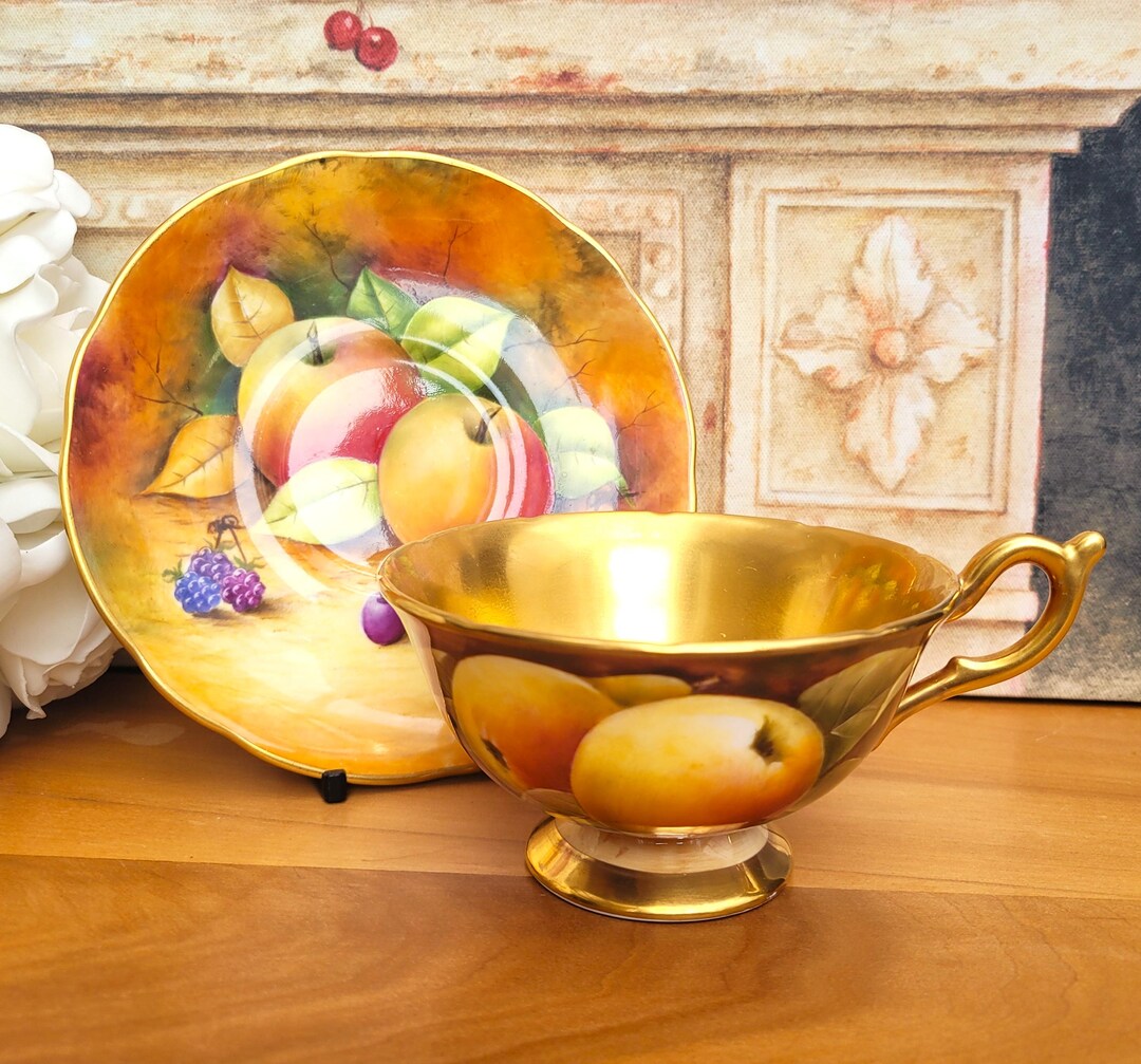Coalport Fallen Fruit Teacup & Saucer Duo, Hand Painted Made in England ...