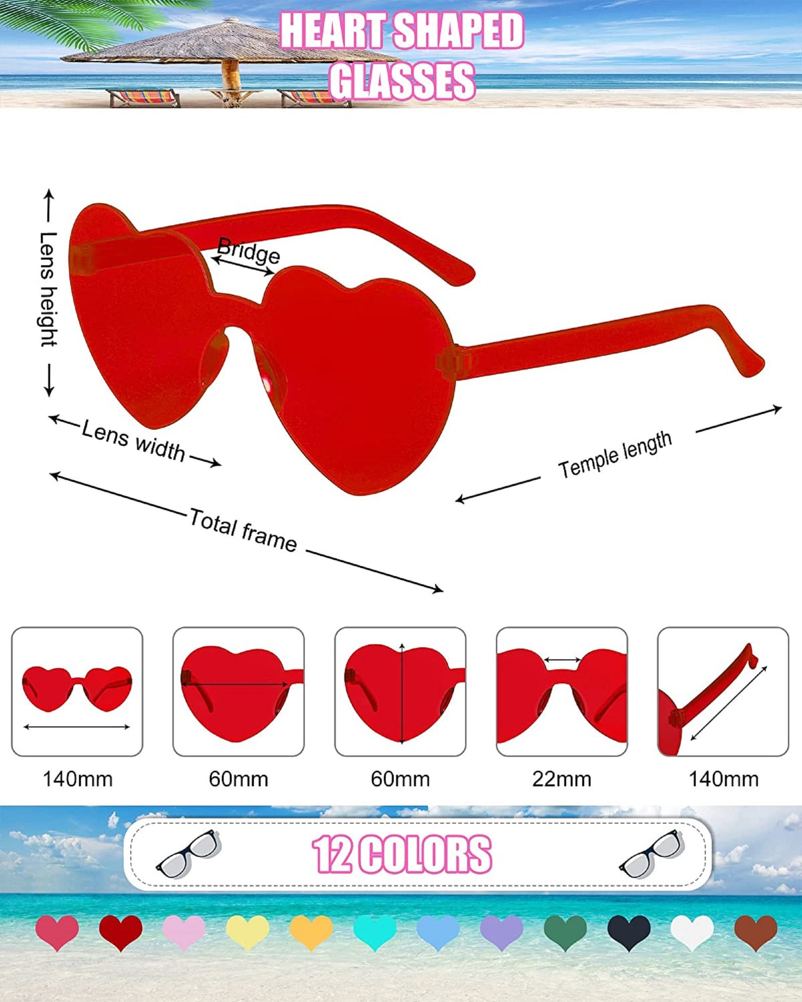 8 Pairs Rimless Sunglasses Heart Shaped Frameless Glasses Etsy