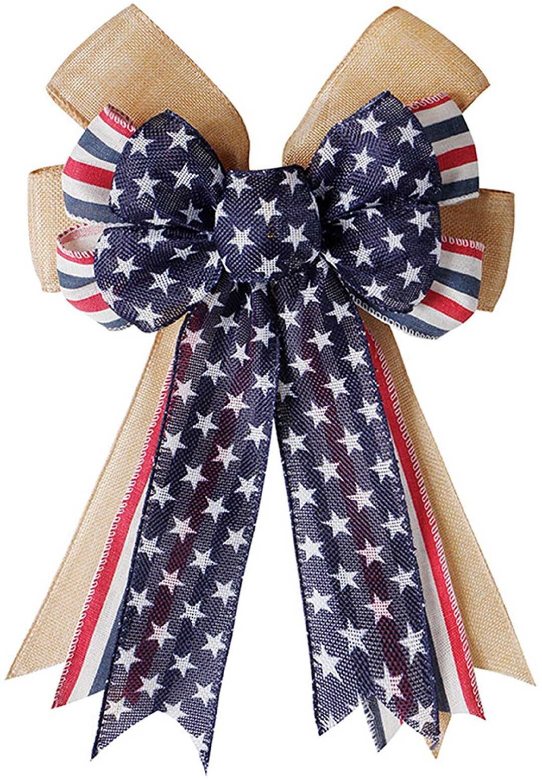 Patriotic Bow Red White Blue Stars Burlap Bow Wreath Bow - Etsy