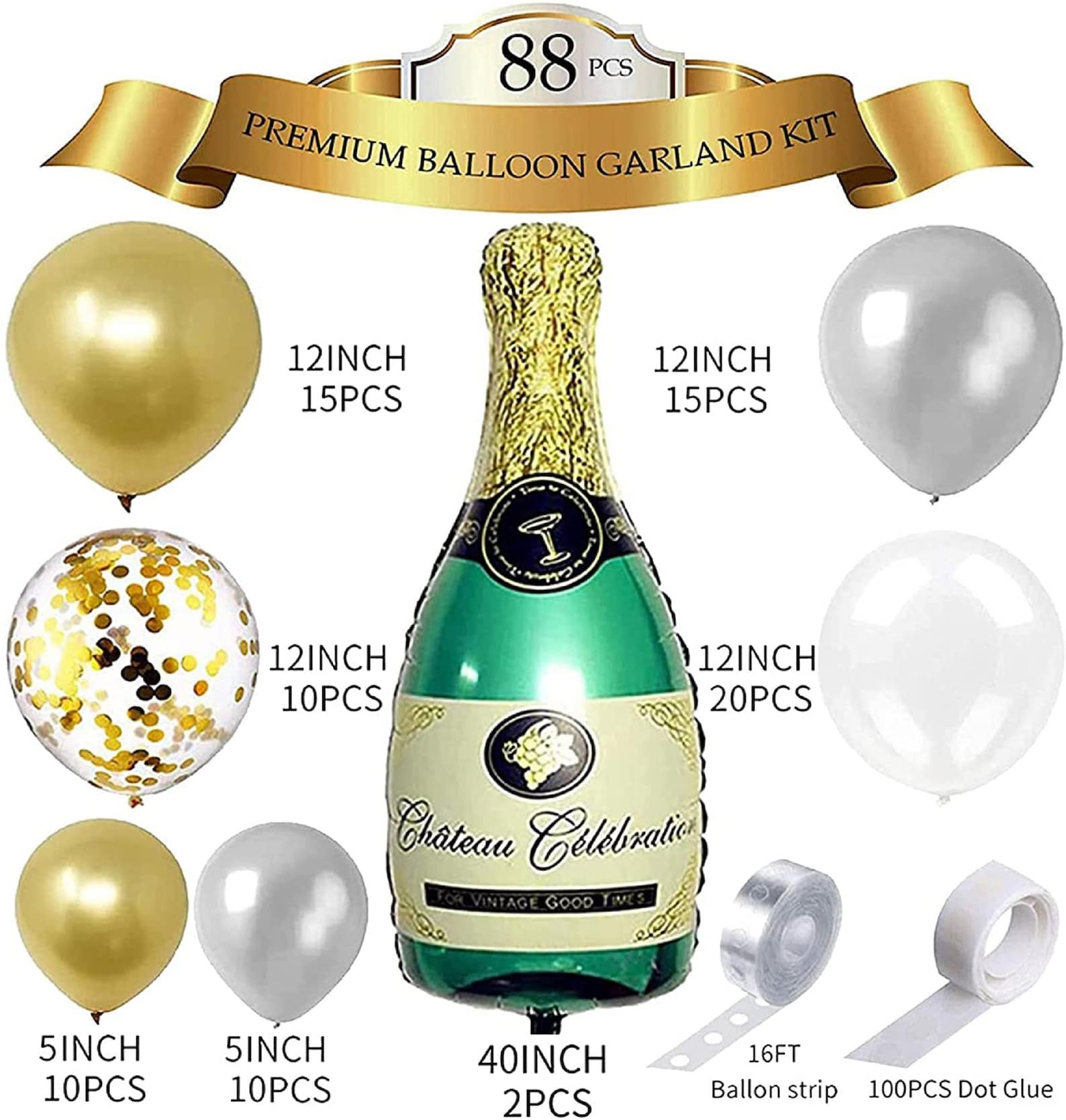 88 PCS Champagne Bottle Balloon Garland Arch Kit Gold Silver - Etsy