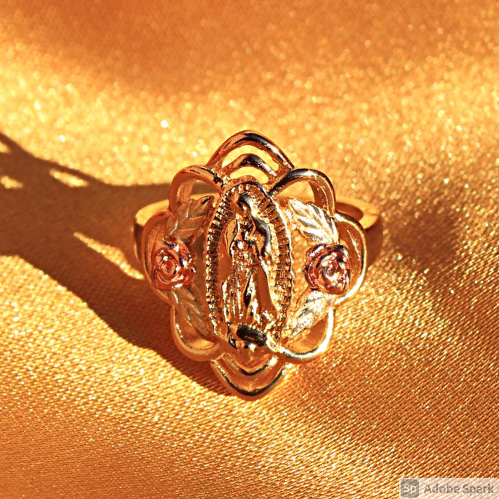 Virgencita Guadalupe Rose Ring 18K Gold Plated - Etsy