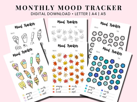 Mood Tracker Monthly Printable Mood Chart Bundle Bullet - Etsy