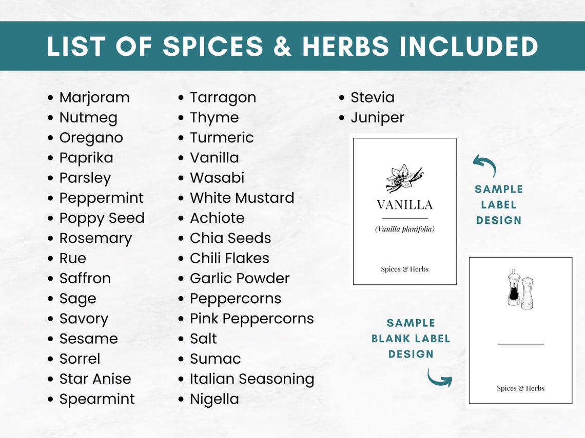 Printable Minimalist Spice and Herb Labels Spice Jar Label Templates ...