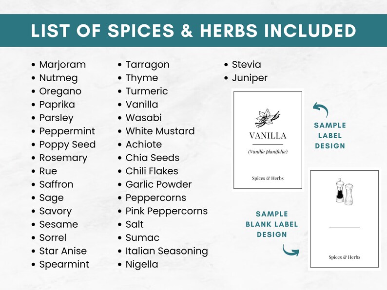 Printable Minimalist Spice and Herb Labels Spice Jar Label Templates ...