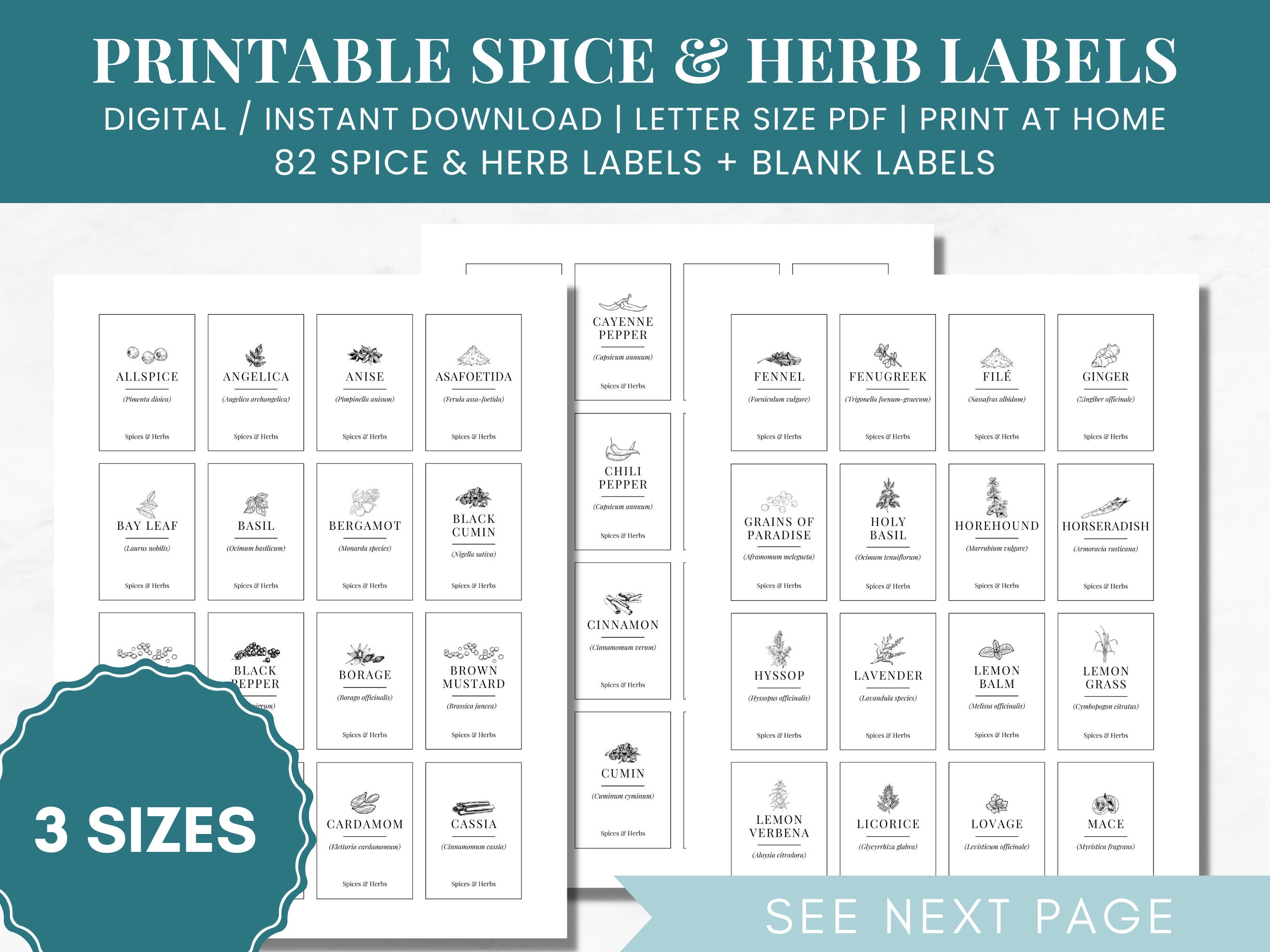 Printable Minimalist Spice and Herb Labels Spice Jar Label Templates ...