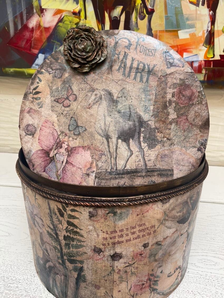 PRE-ORDER Decoupage Gift Box extra Large , Fairyland Decoupage Hat Box ...