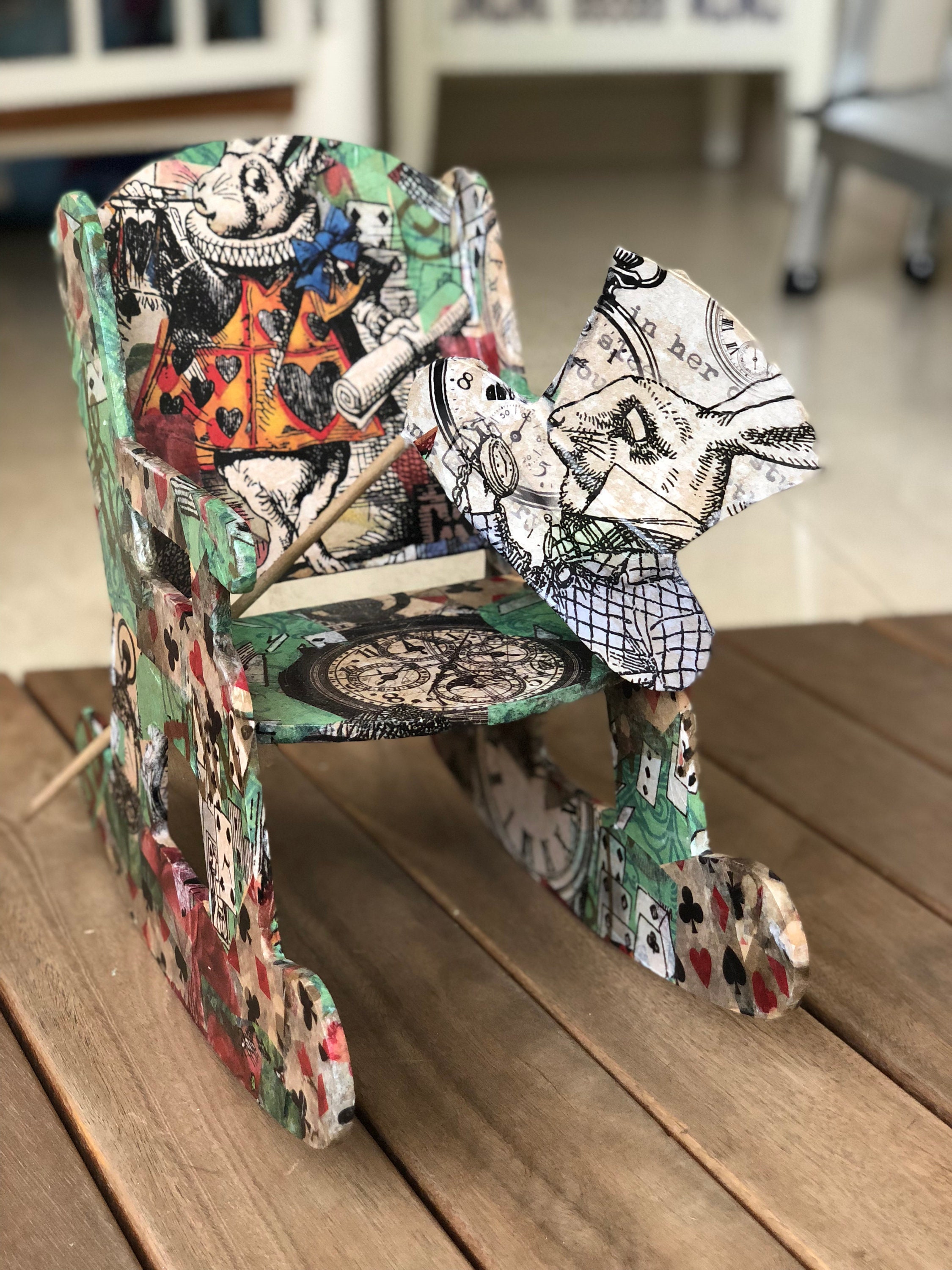 Decoupage Rocking Chair: Handmade Alice in Wonderland Decor - Etsy