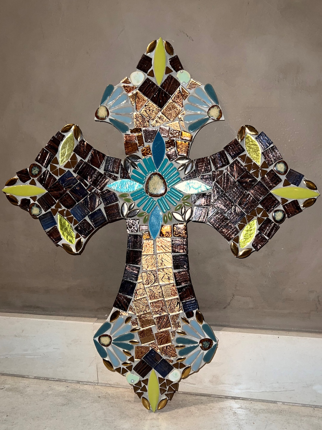 PRE-ORDER Mosaic CROSS, Home Decor Cross, Orthodox Mosaic Cross, Gold ...