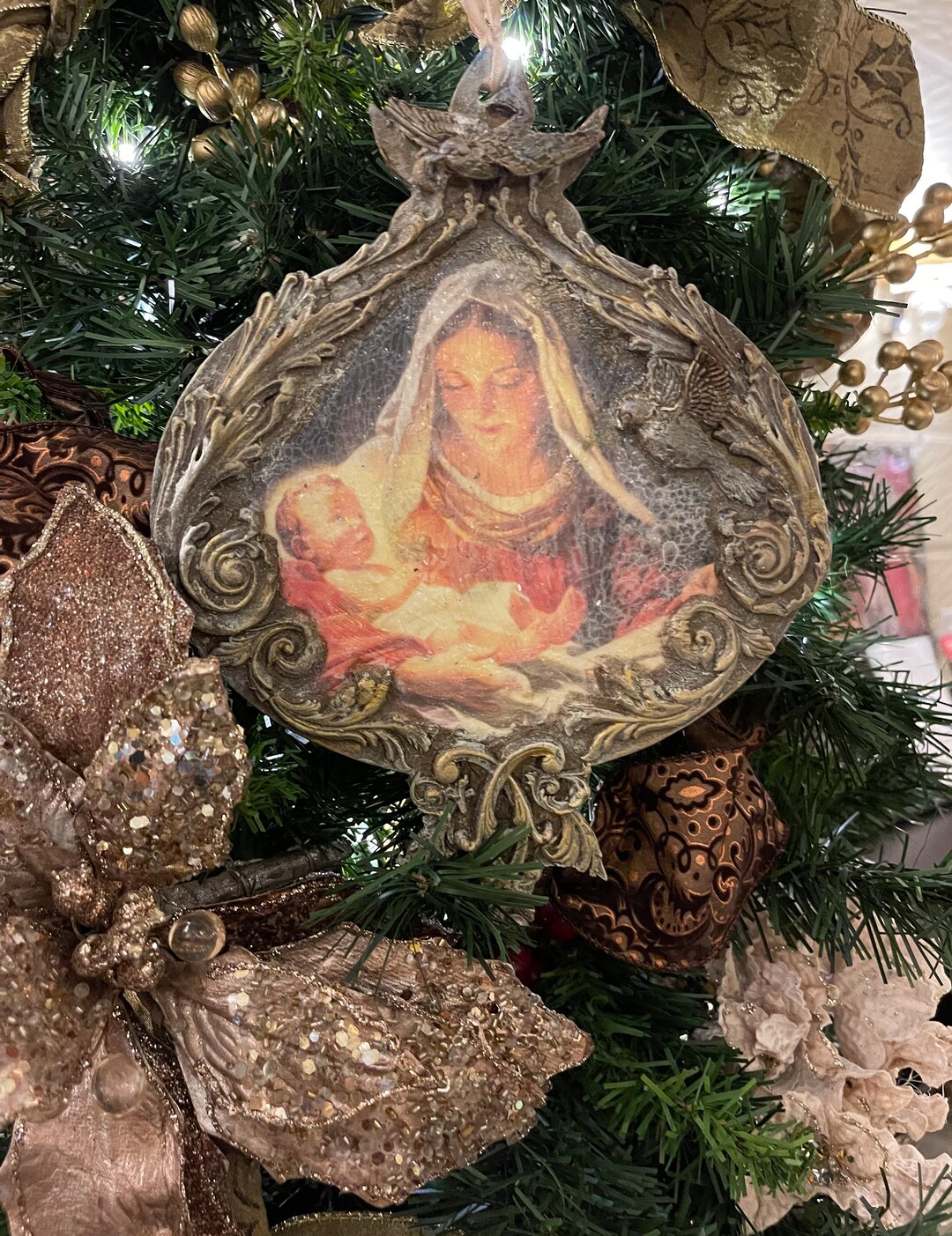 Madonna Christmas Plaque: Handmade Decoupage Xmas Tree Decoration - Etsy